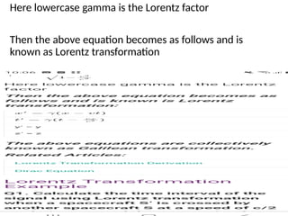 Lorentz transformation presented by Ranu. | PPTX