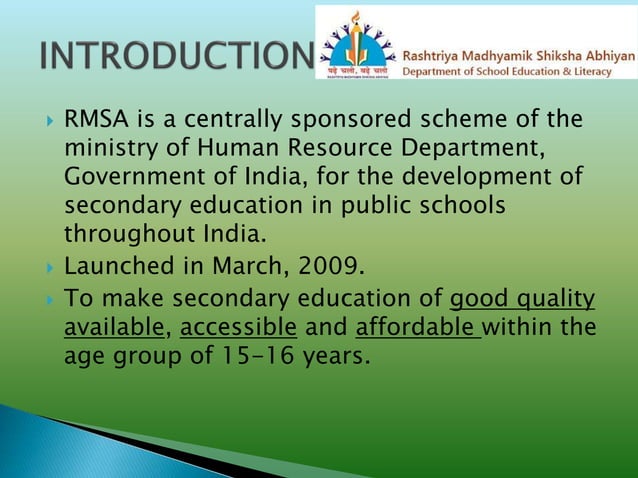 Rashtria Madhyamik Shiksha Abhiyan (rmsa) | PPTX | Education industry ...