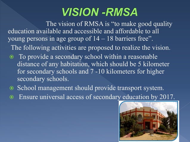 Rashtriya madhyamik shiksha abhiyan rmsa | PPTX | Secondary Education | Education