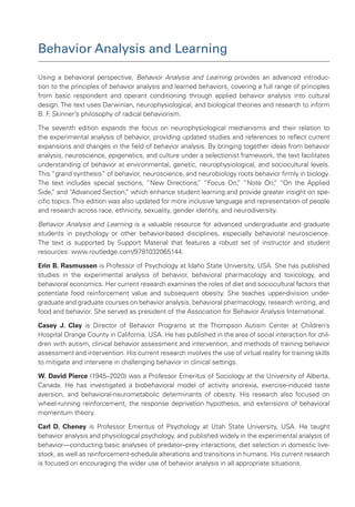 Rasmussen (2022) Behavior Analysis and Learning A Biobehavioral ...