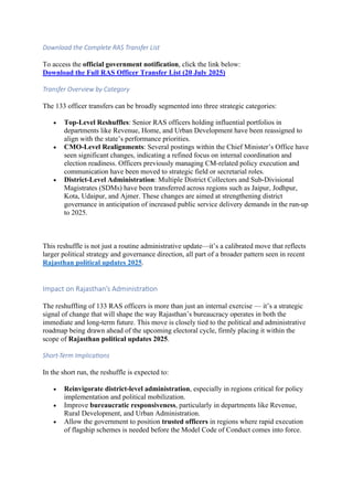 RAS Officers Reshuffle in Rajasthan- Full Transfer List & Key CMO ...