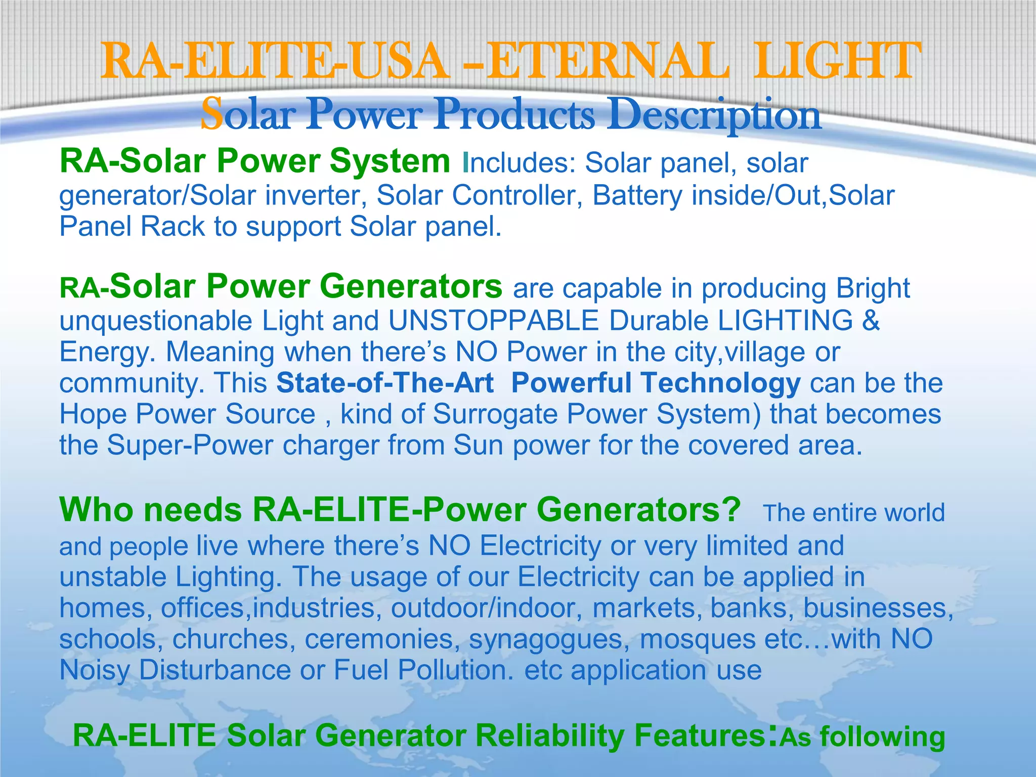 Ra solar power generators presentation | PDF