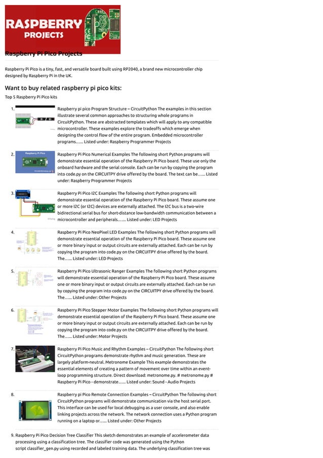 Raspberry pi pico projects raspberry pi projects | PDF