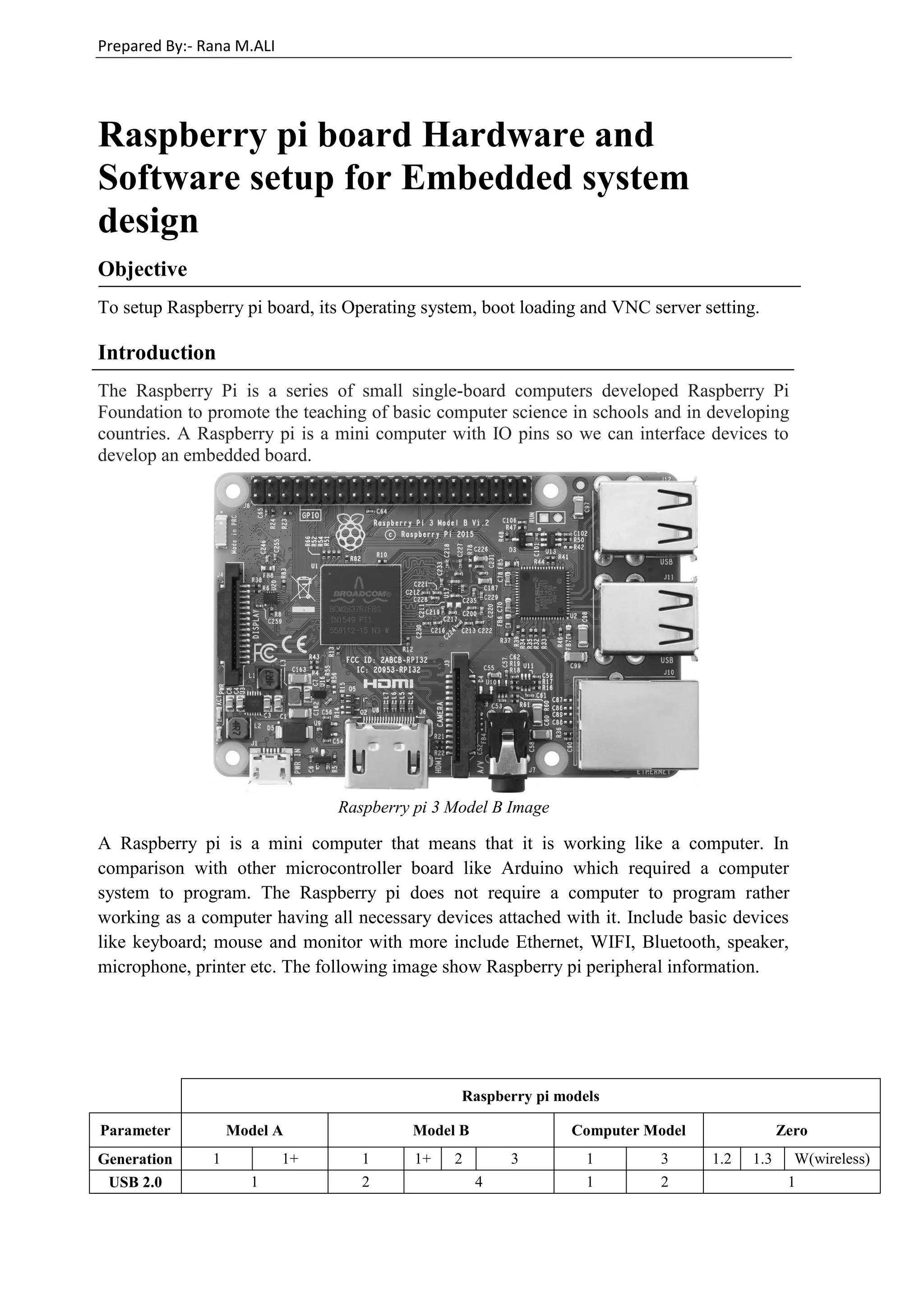Raspberry pi Board Hardware & Software Setup | PDF
