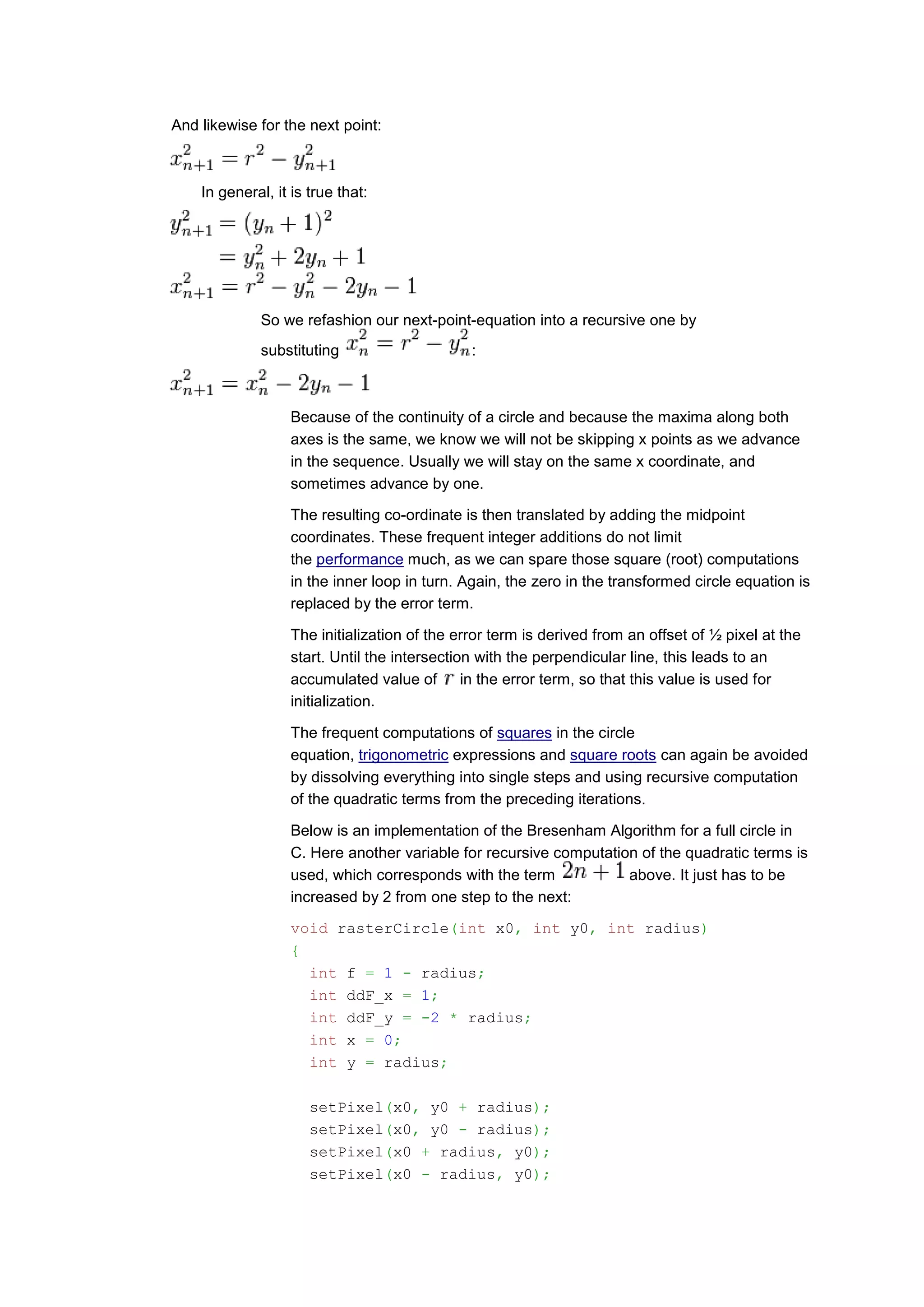 Rasterisation of a circle by the bresenham algorithm | PDF
