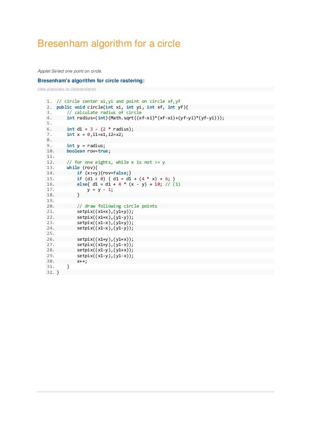 Rasterisation Of A Circle By The Bresenham Algorithm