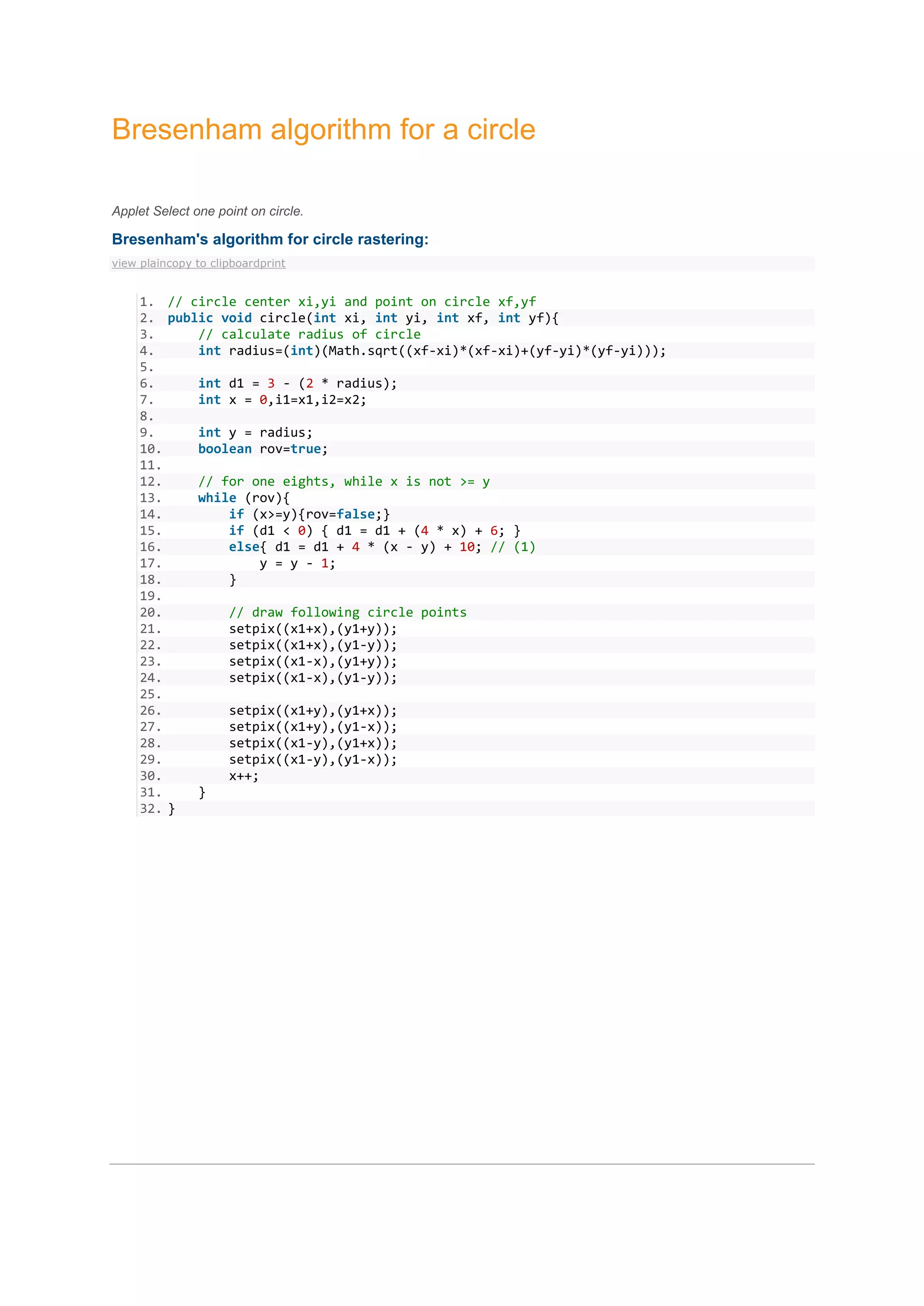 Rasterisation of a circle by the bresenham algorithm | DOCX