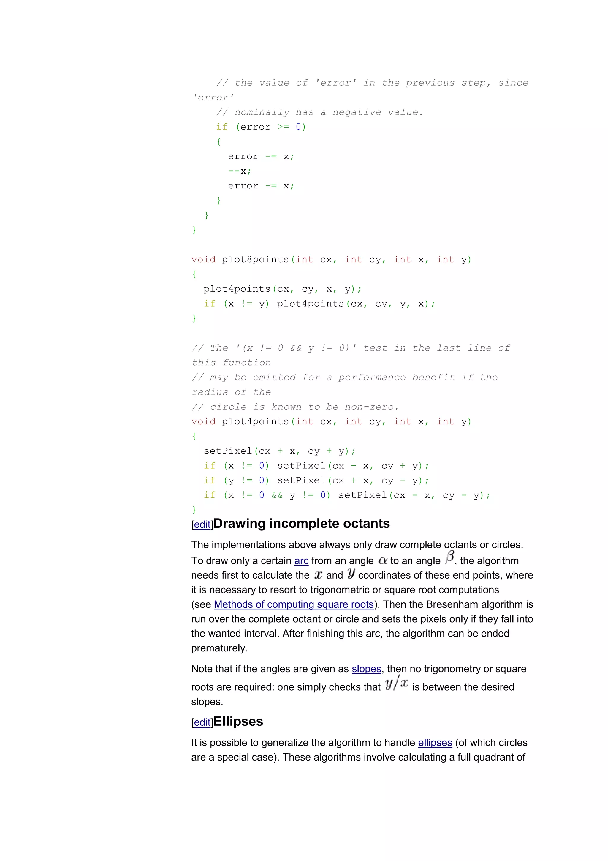 Rasterisation of a circle by the bresenham algorithm | DOCX