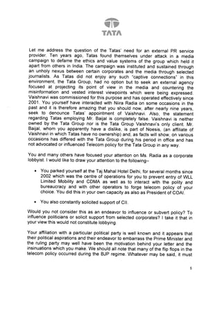 Ratan Tata Letter - reply to Rajeev Chandrashekhar | PDF