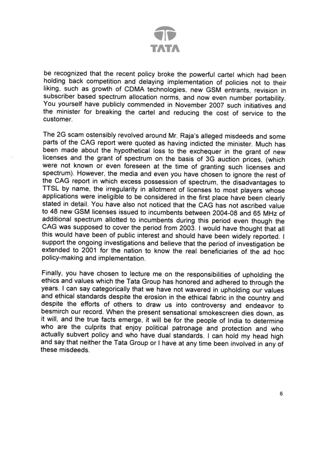 Ratan Tata Letter - reply to Rajeev Chandrashekhar | PDF