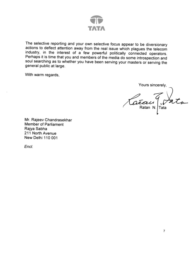 Ratan Tata Letter - reply to Rajeev Chandrashekhar | PDF