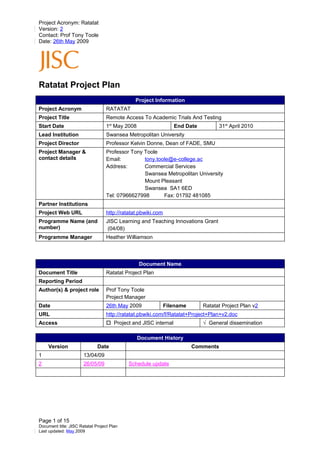 Ratatat Project Plan V2 | PDF