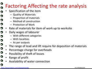 Rate analysis in civil engineering | PPTX