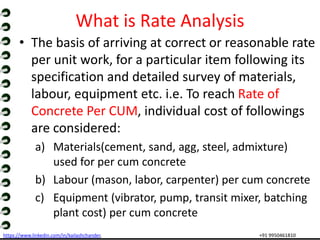 Rate analysis in civil engineering | PPTX