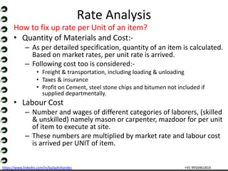Rate analysis in civil engineering | PPTX