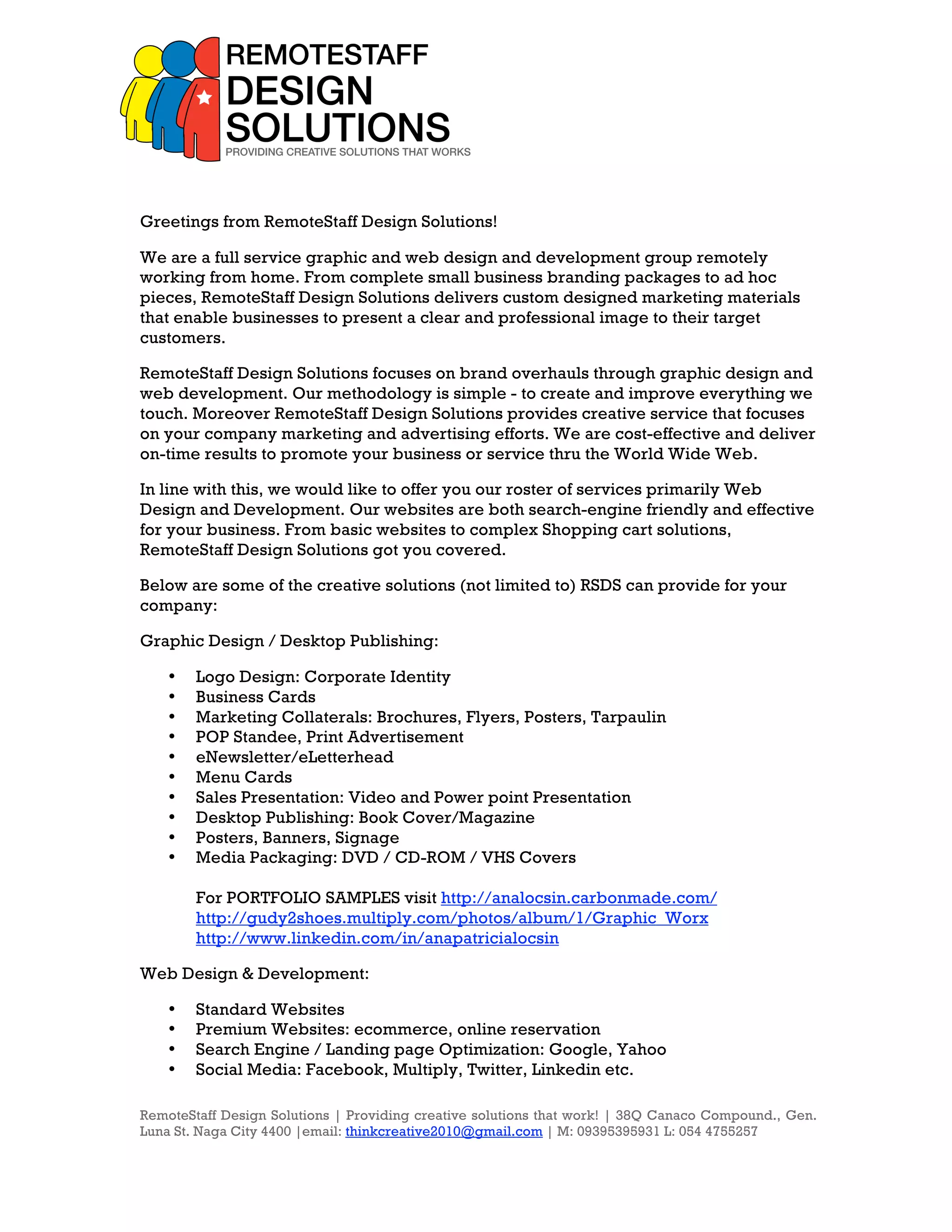 RSDS Web Design Rate card | PDF