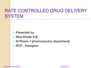 Rate controlled drug delivery system | PPT