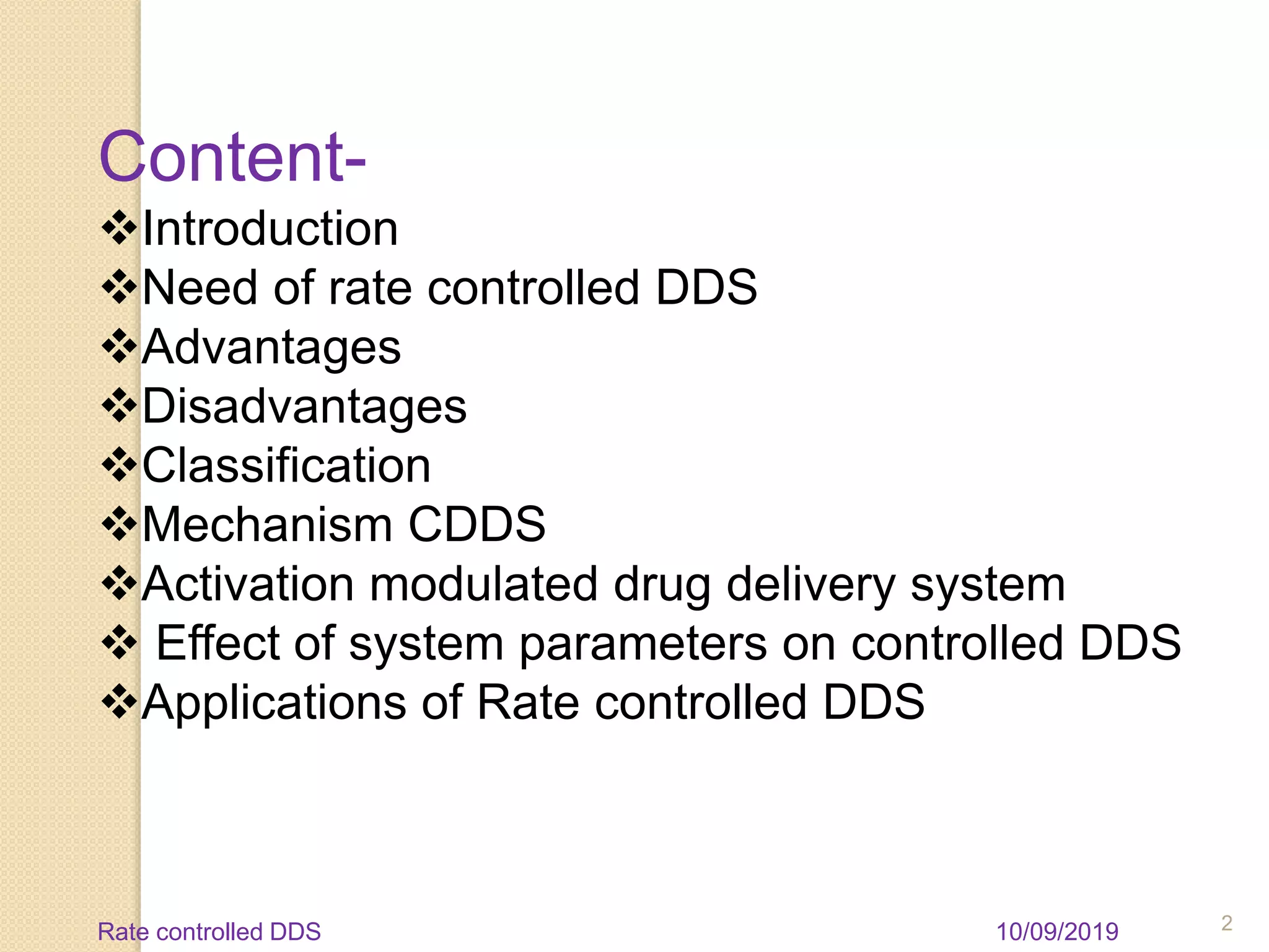 Rate controlled drug delivery system | PPTX
