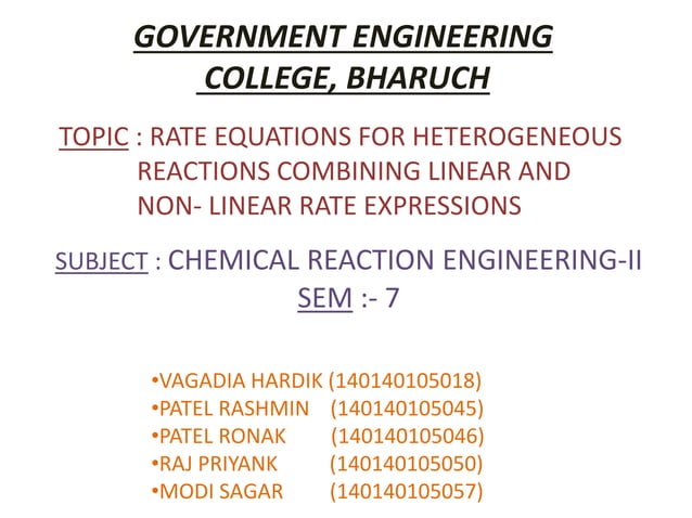 Rate Equations For Heterogeneous Reactions Combining Linear And Nonlinear Expressions Pptx