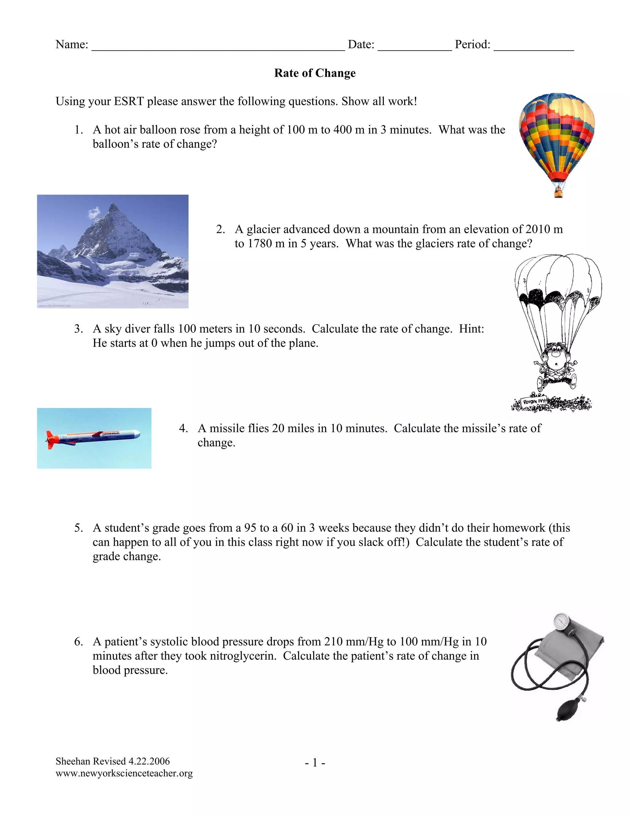 Rate of change worksheet | PDF