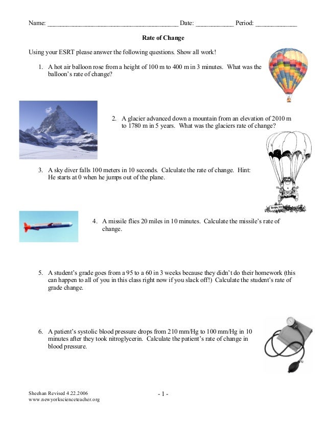 Rate Of Change Worksheet Rate Of Change Worksheet