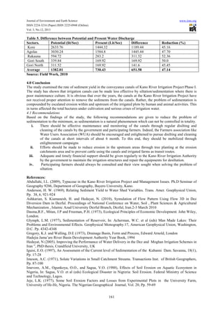 Rate of sediment yield in the conveyance canals of kano river irrigation project (phase i) north ...