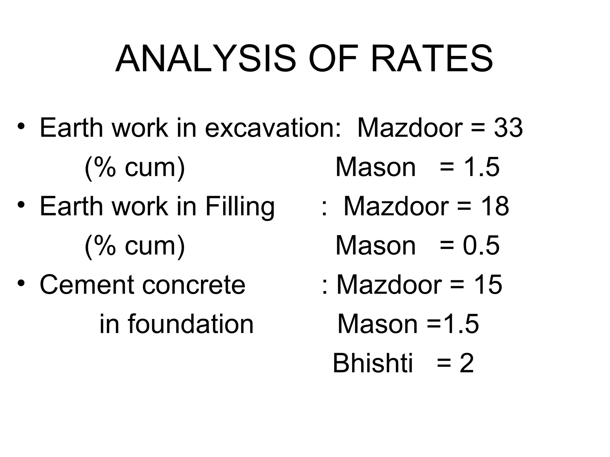 Rates Analysis For Calculating Material and Labour for building works | PPT