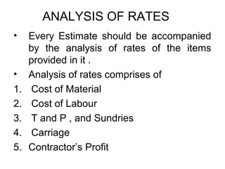 Rates Analysis For Calculating Material and Labour for building works | PPT