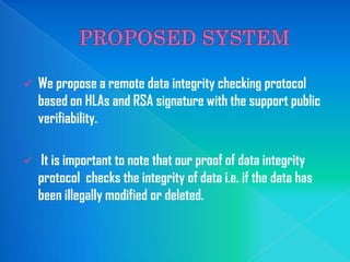 Ensuring data integrity on cloud data storage | PPT