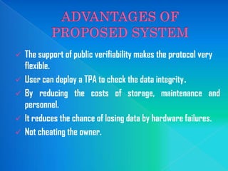 Ensuring data integrity on cloud data storage | PPT