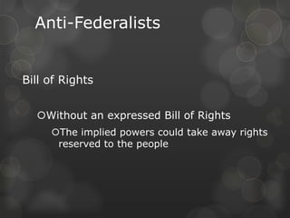 Ratifying the constitution: Federalists vs Anti Federalists | PPT