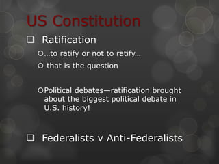 Ratifying the constitution: Federalists vs Anti Federalists | PPT