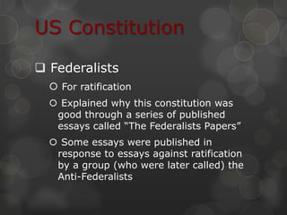 Ratifying the constitution: Federalists vs Anti Federalists | PPT