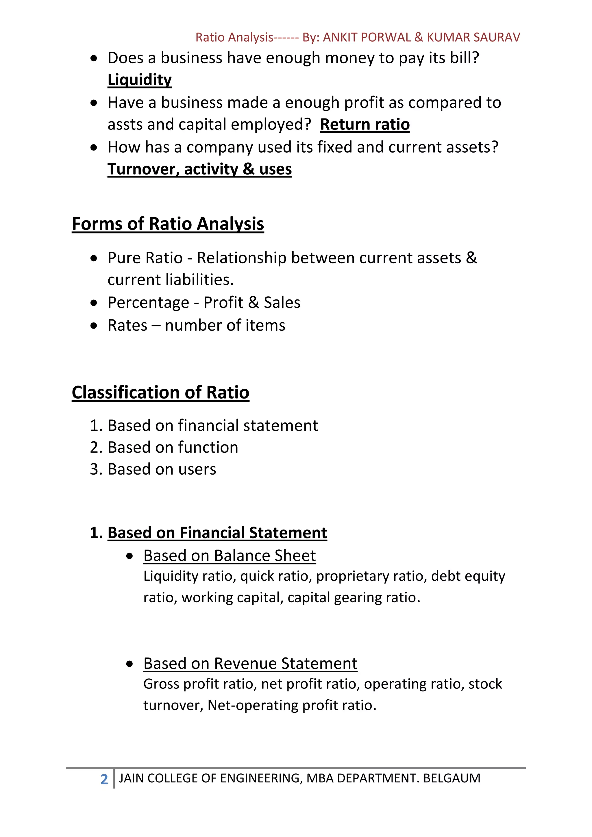 Ratio analysis | PDF