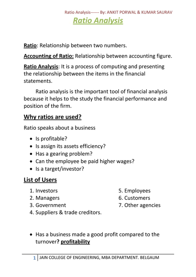Ratio analysis | PDF