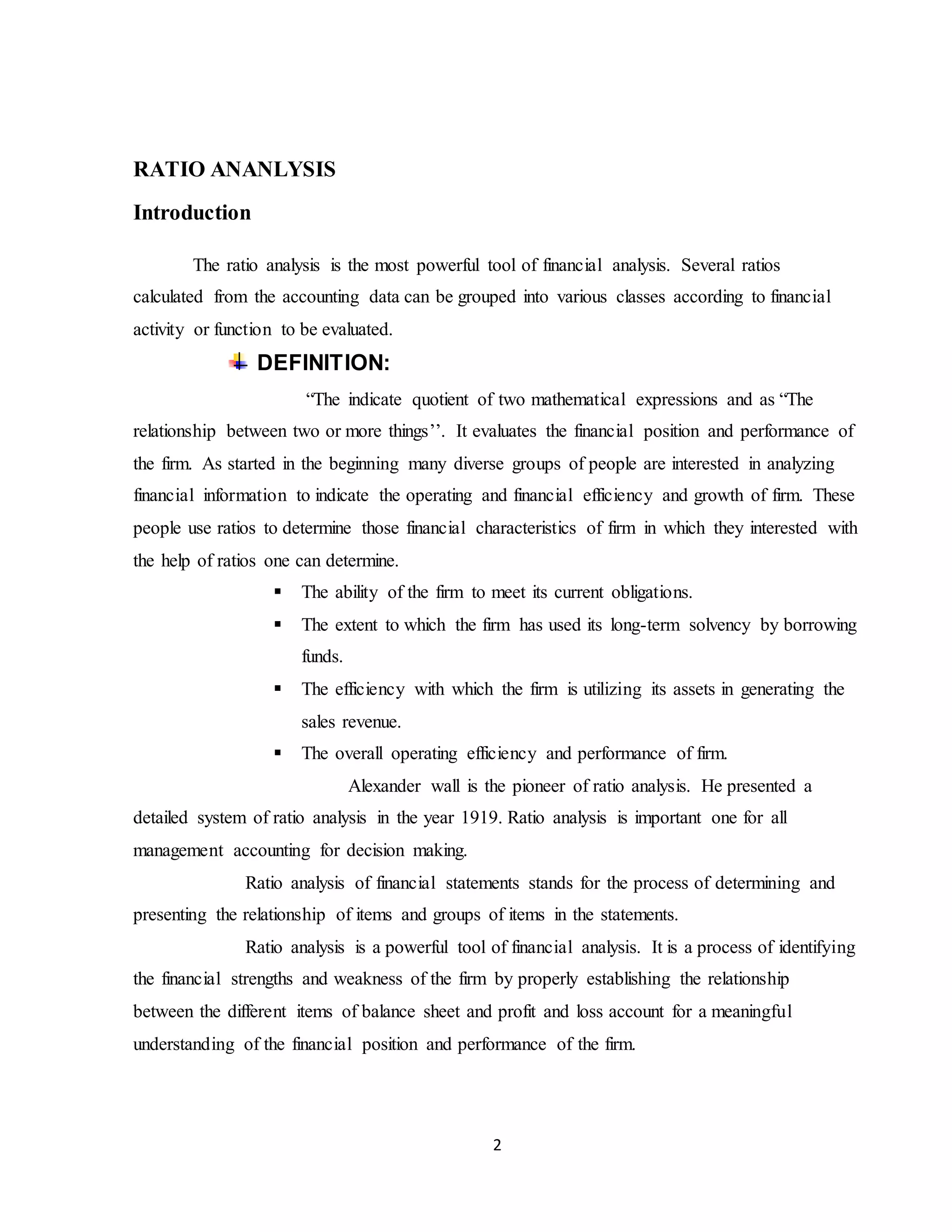Ratio analysis project | DOCX