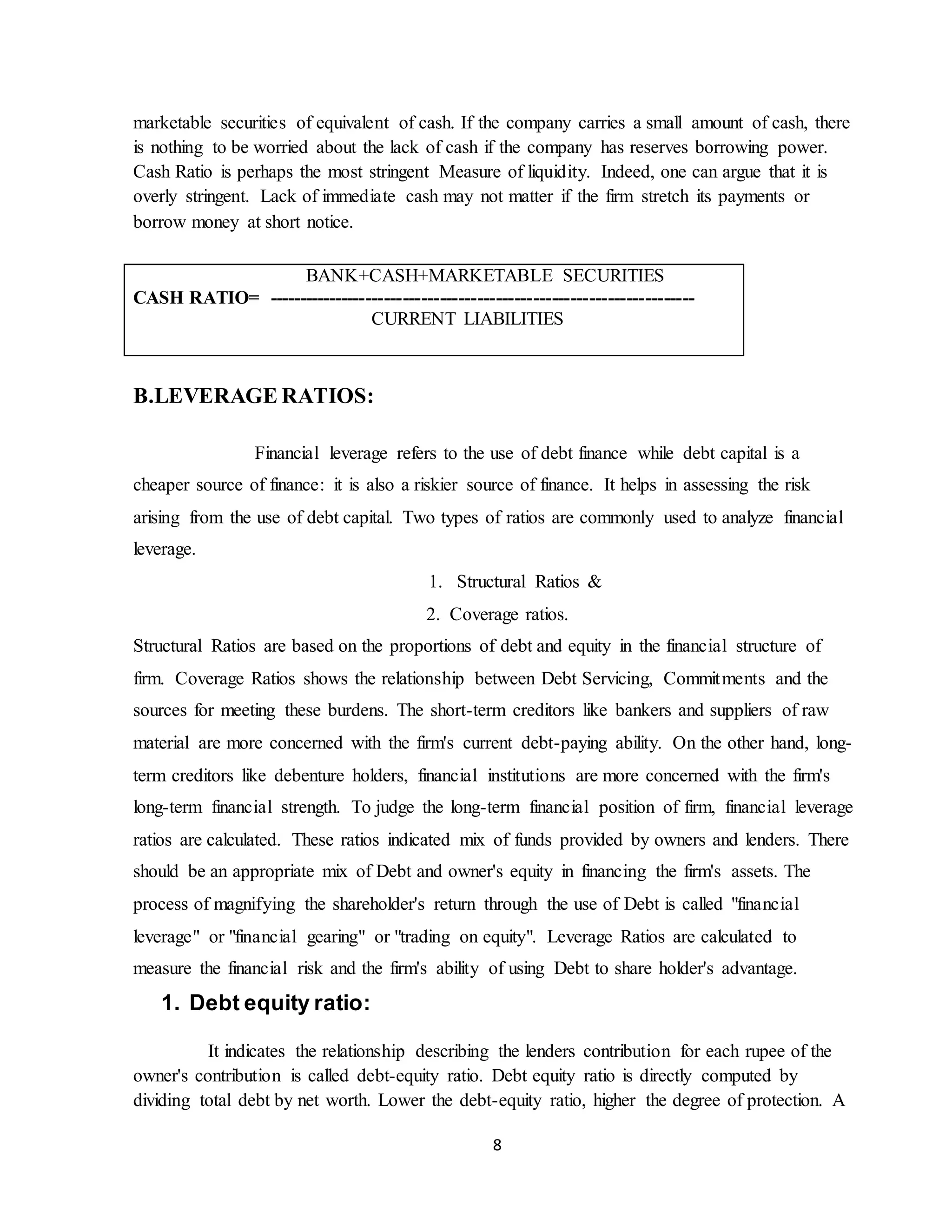 Ratio analysis project | DOCX