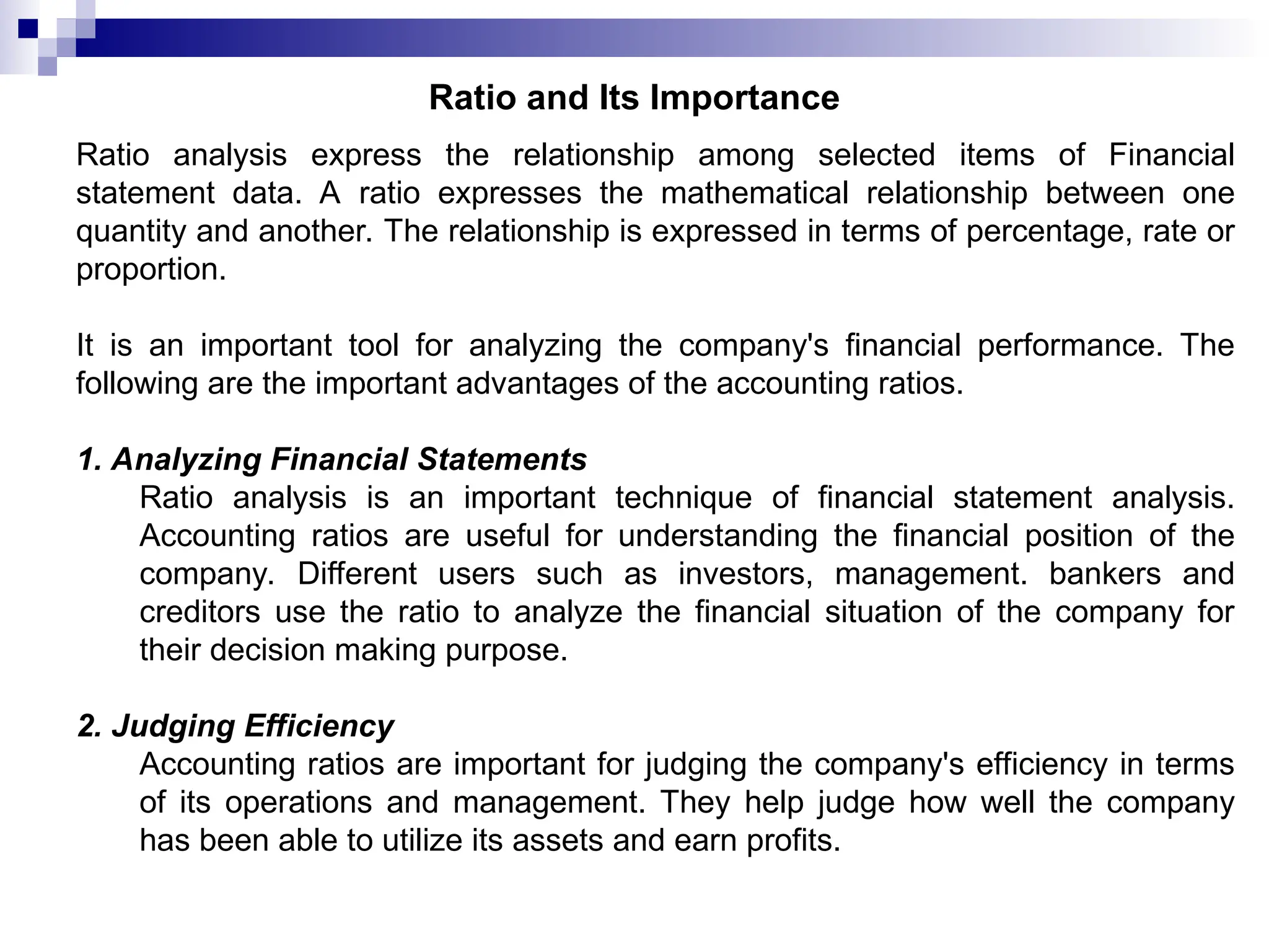 Importance and methods of Ratio Analysis | PPT
