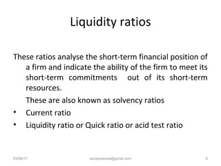 Ratio analysis - Financial ratios for B Com students | PPT