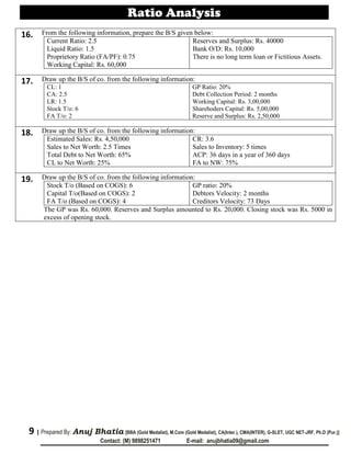 Ratio analysis formula sheet cbse accounting | PDF
