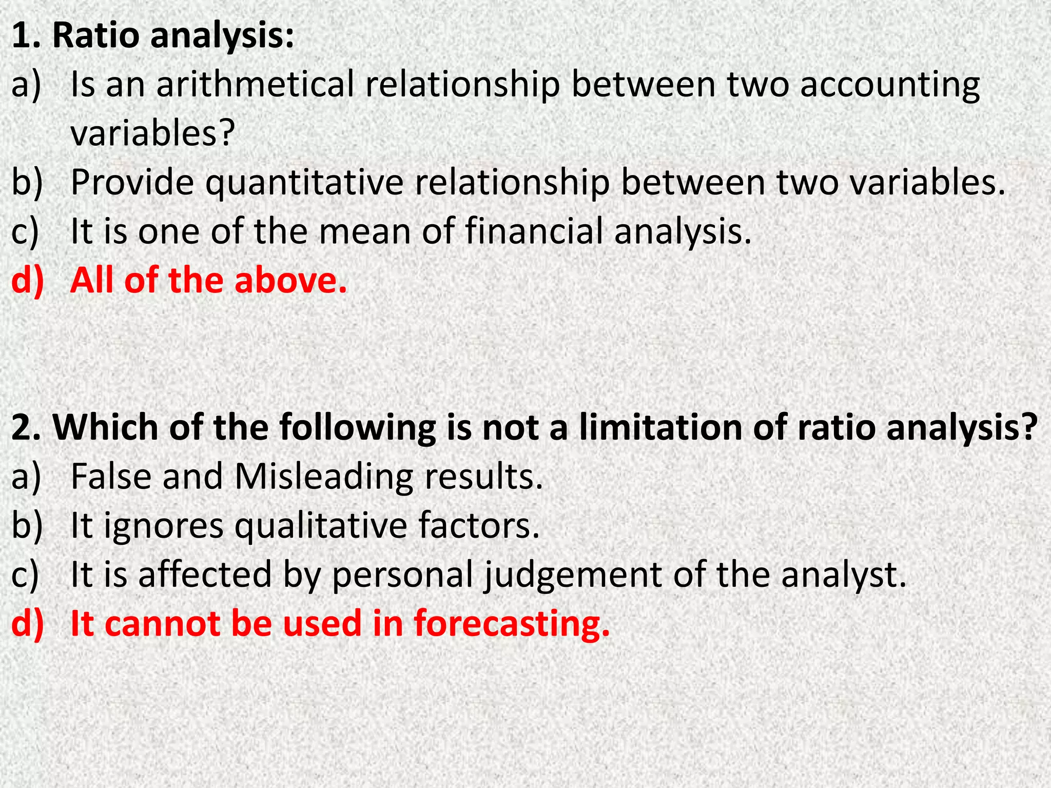 Ratio analysis mcqs | PPT