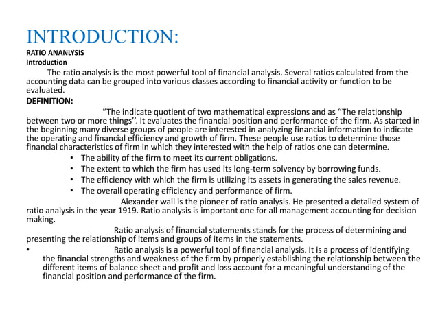 Ratio analysis project presentation | PPTX | Stocks and Bonds ...