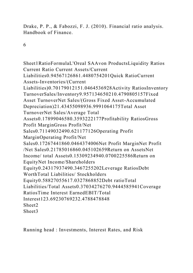RATIO ANALYSISRatio Analysis for L’Oreal SA and Avon.docx
