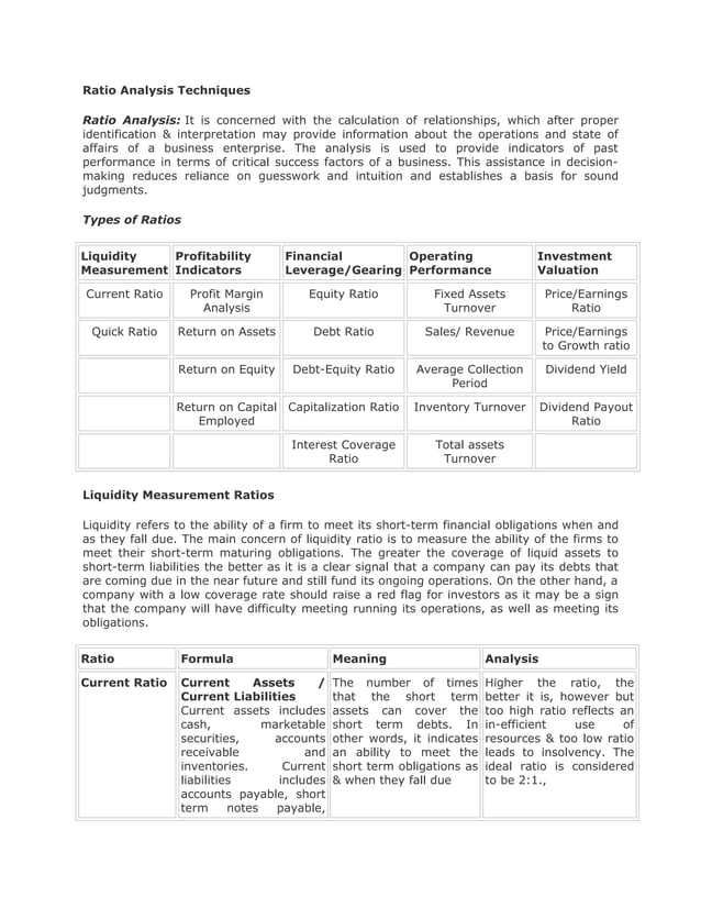 Ratio analysis techniques | PDF