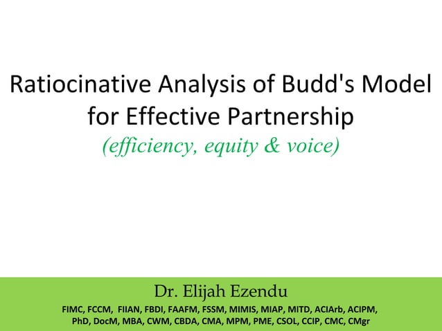 Ratiocinative Analysis of Budd's Model for Effective Partnership | PPT