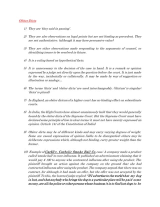 Ratio decidendi, Obiter Dicta and Stare Decisis | DOCX