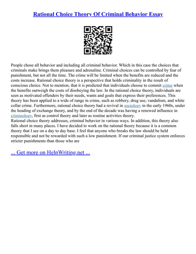 Rational Choice Theory Of Criminal Behavior Essay | PDF