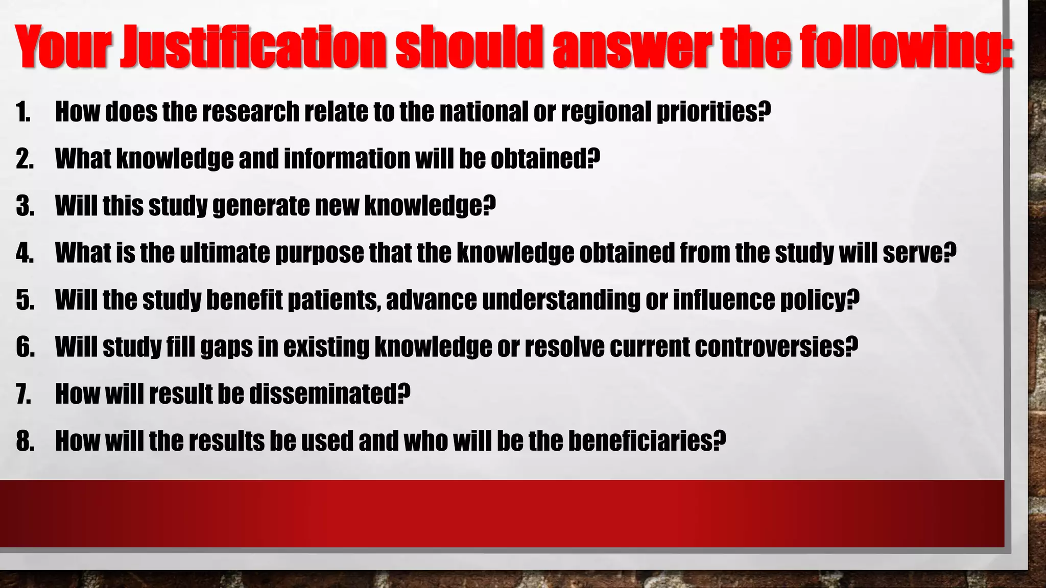 Rationale justification significance of study | PPTX