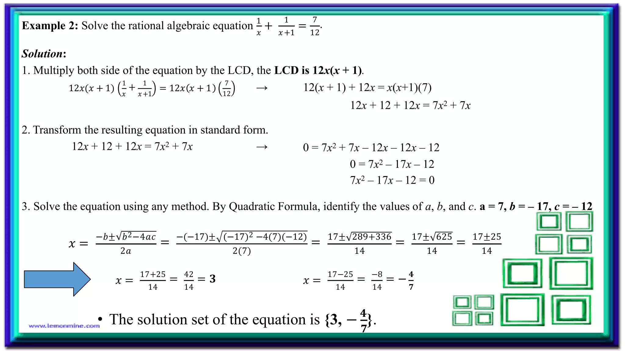 Rational Equation Transformable To Quadratic Equation Pptx