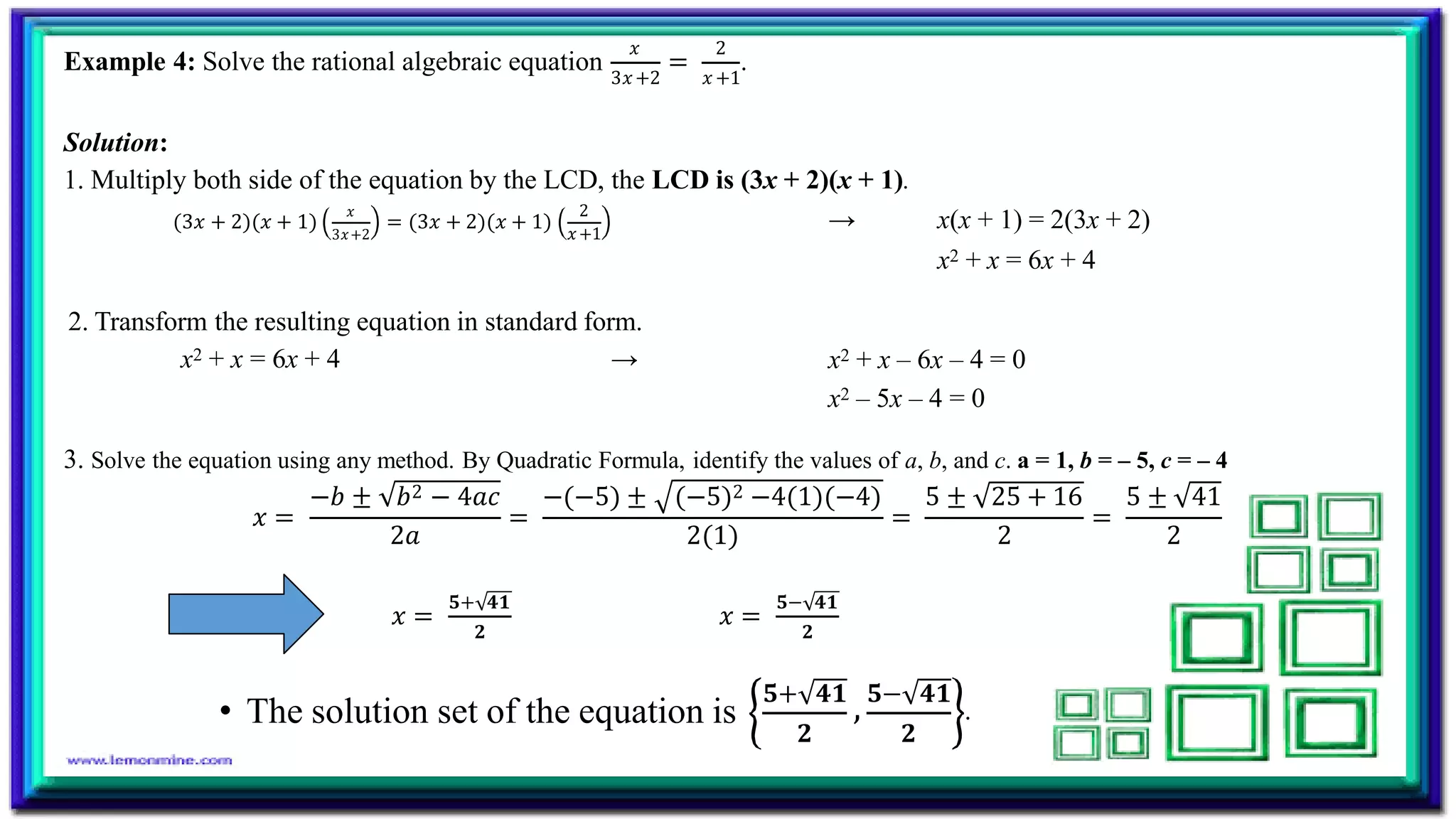 Rational Equation Transformable To Quadratic Equationpptx Physics